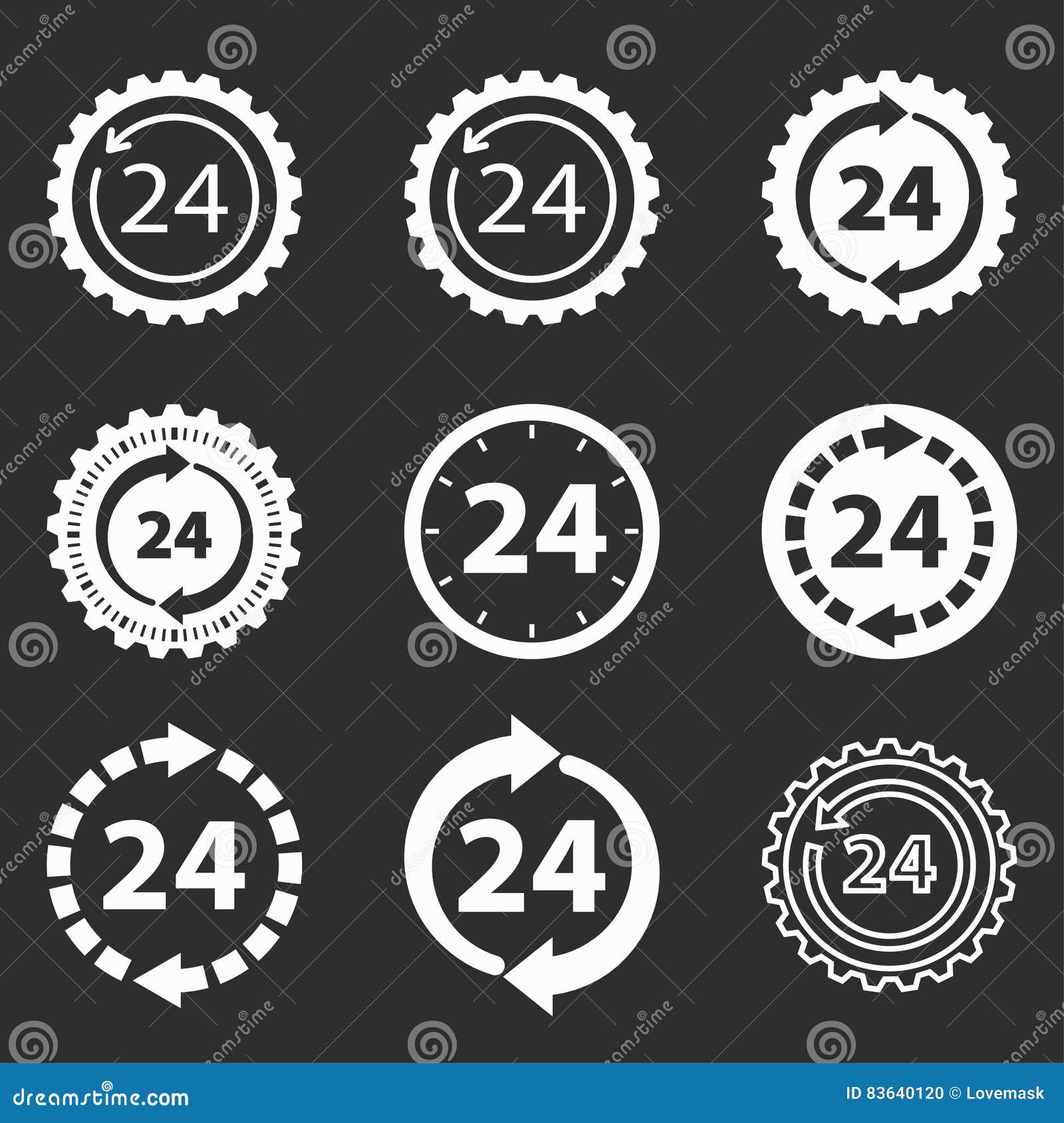 24 hour service icon set. stock vector. Illustration of open - 83640120