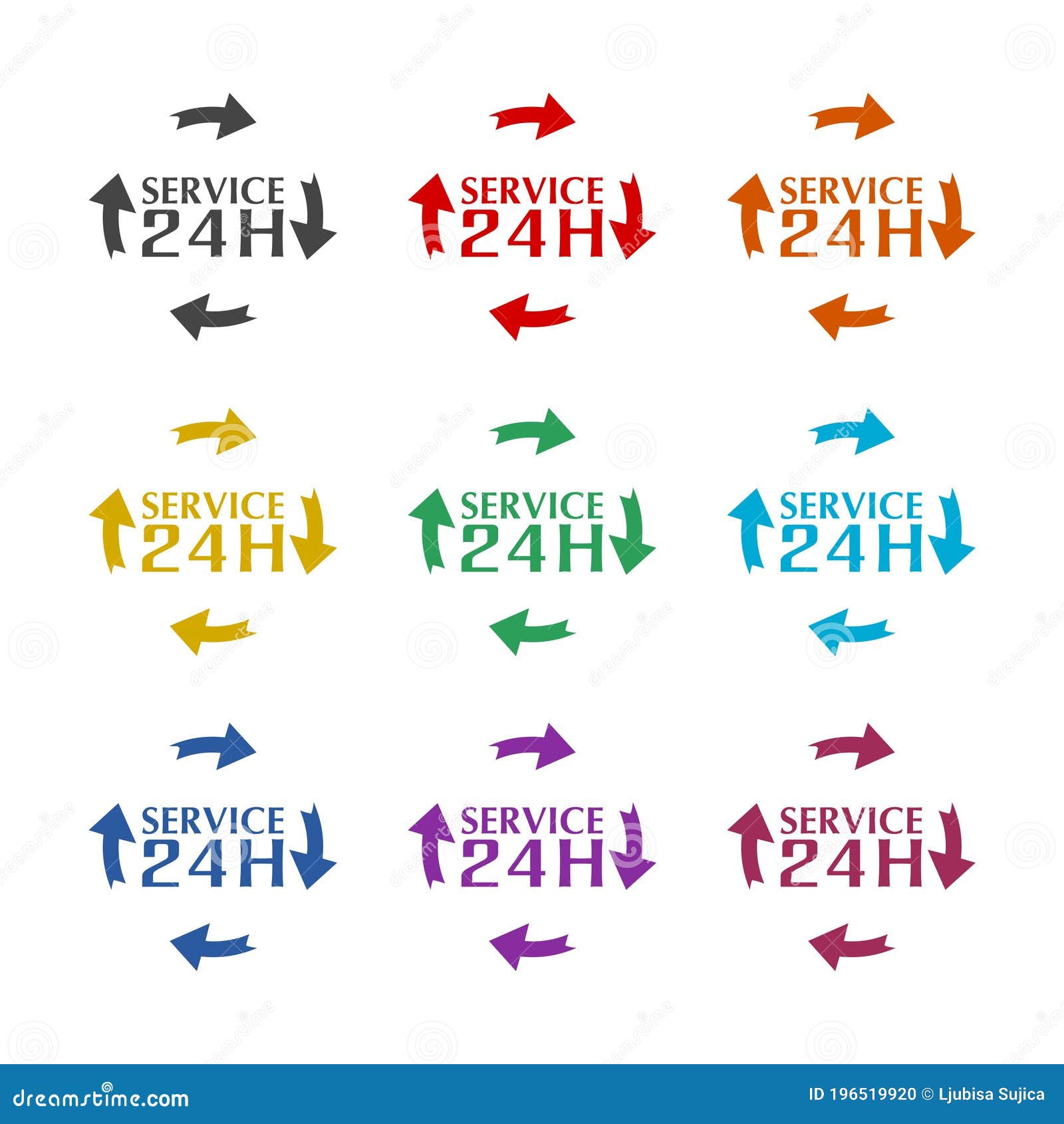 24 Hour Service Logo Icon, Color Set Stock Vector - Illustration of ...