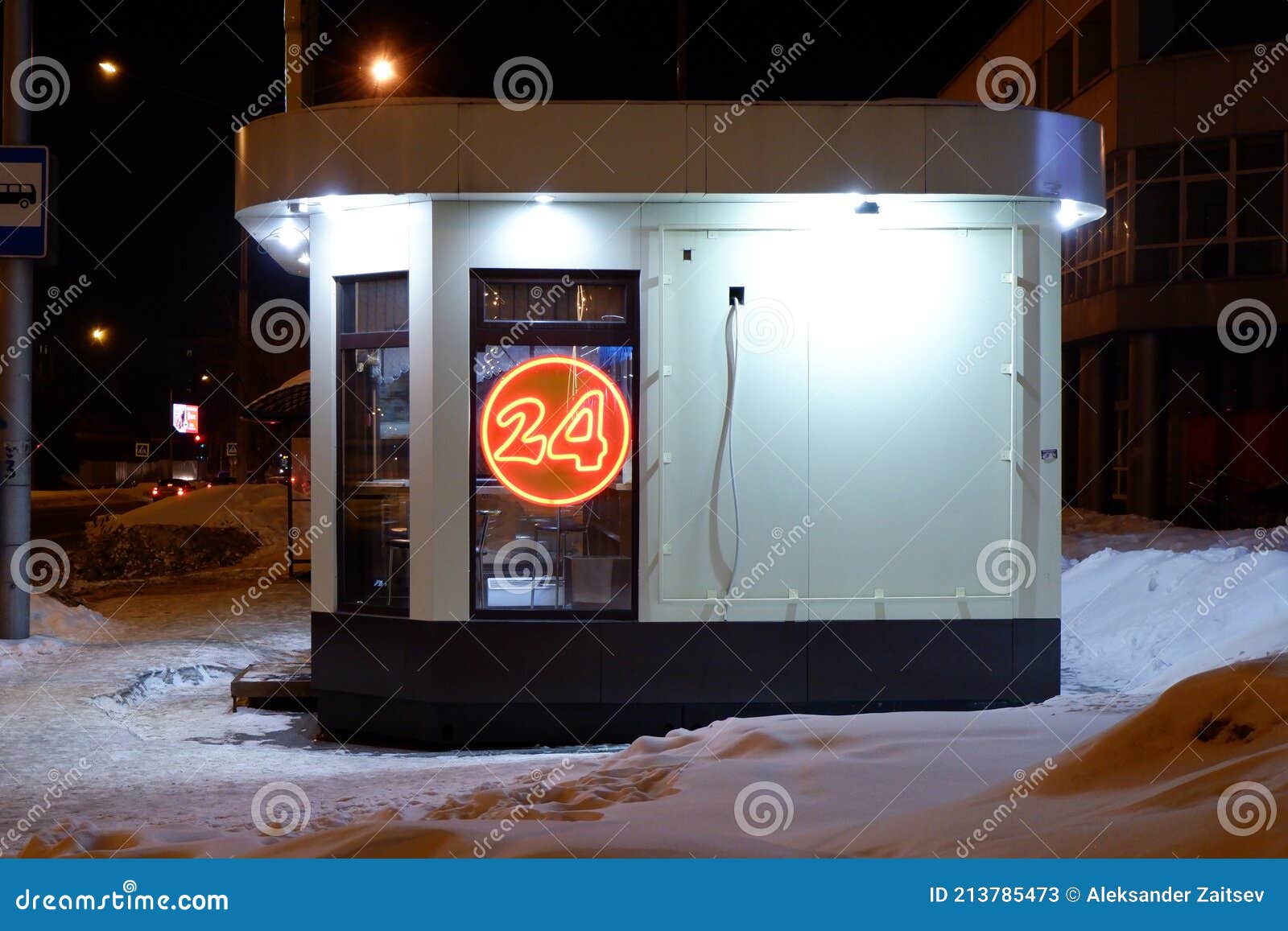 24-hour Spider for Fast Food is at Night at the Bus Stop Stock Image ...