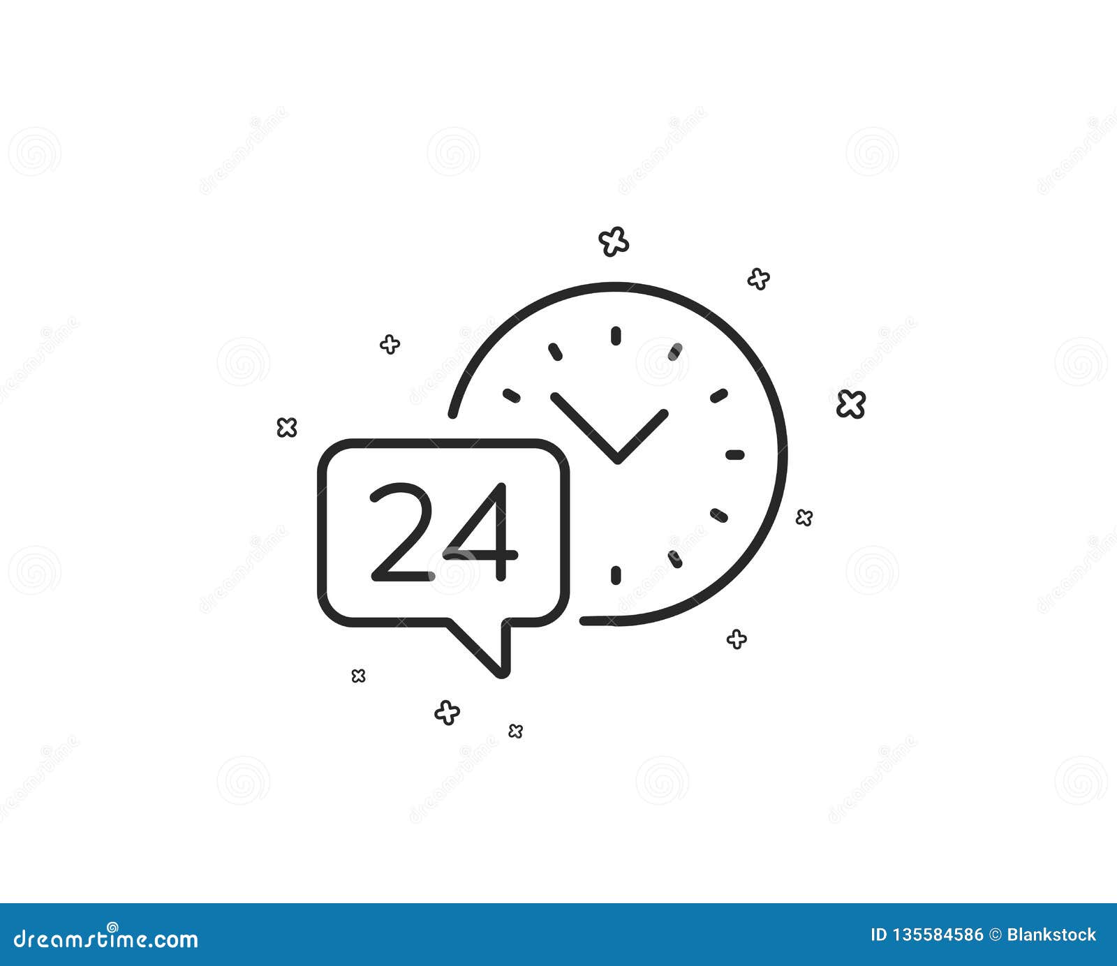 24 Hour Time Service Line Icon. Call Support Sign. Vector Stock Vector ...