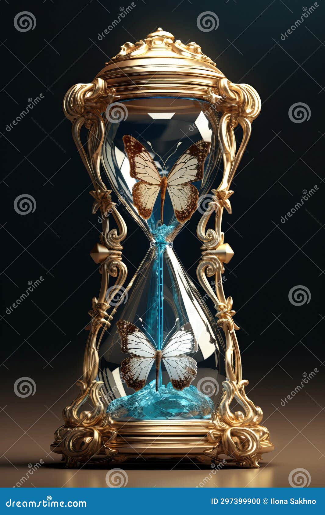 The Hourglass of Backward Time, Butterfly Light, Rococo Style Stock ...