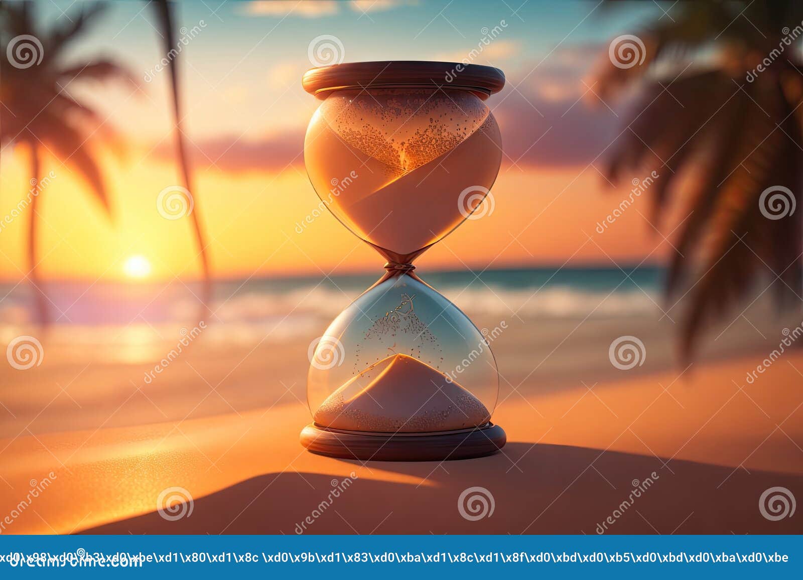 Hourglass on a Beach, Summer Accommodation Concept with Falling Sand Ai ...