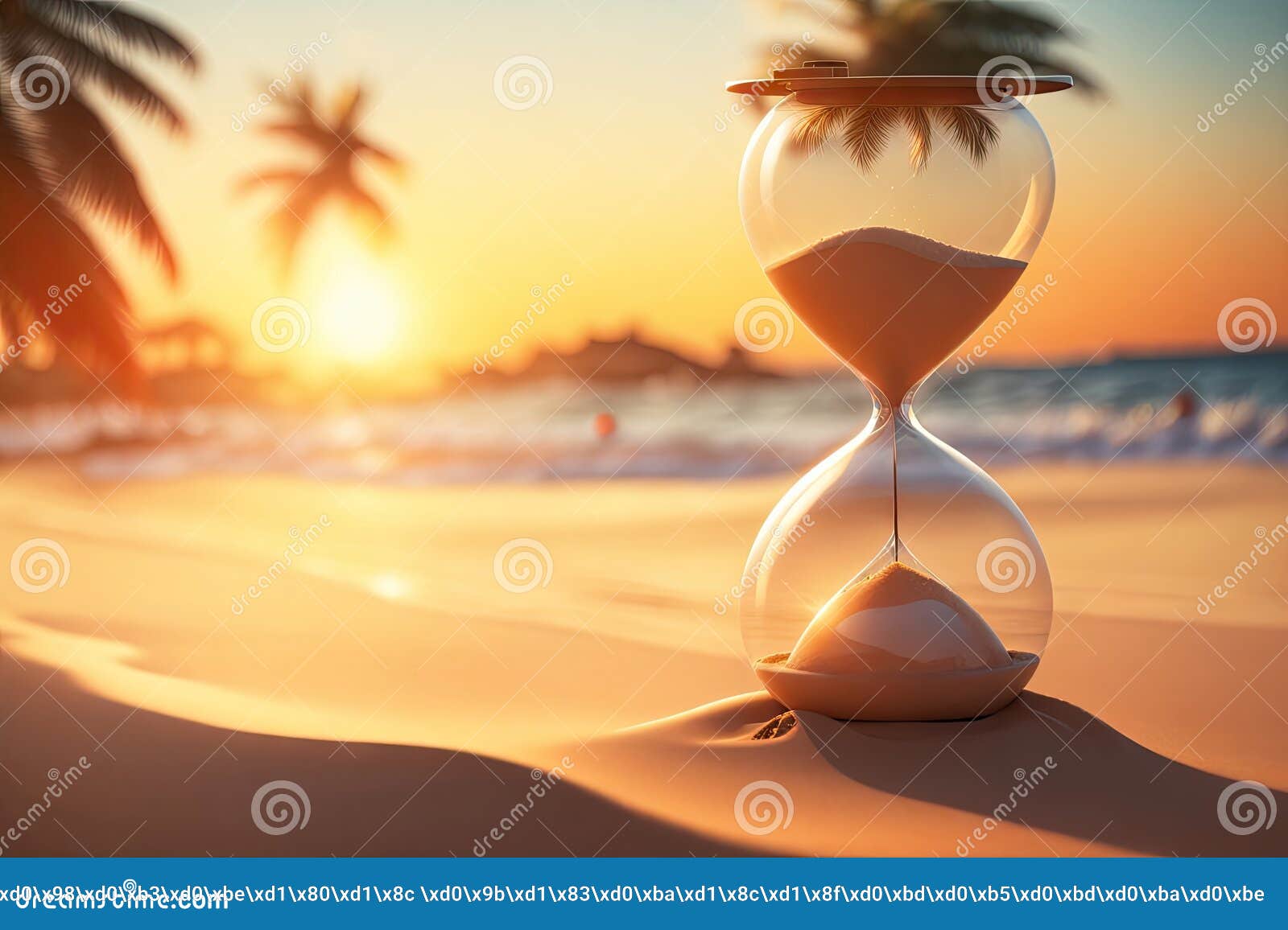 Hourglass on a Beach, Summer Accommodation Concept with Falling Sand Ai ...