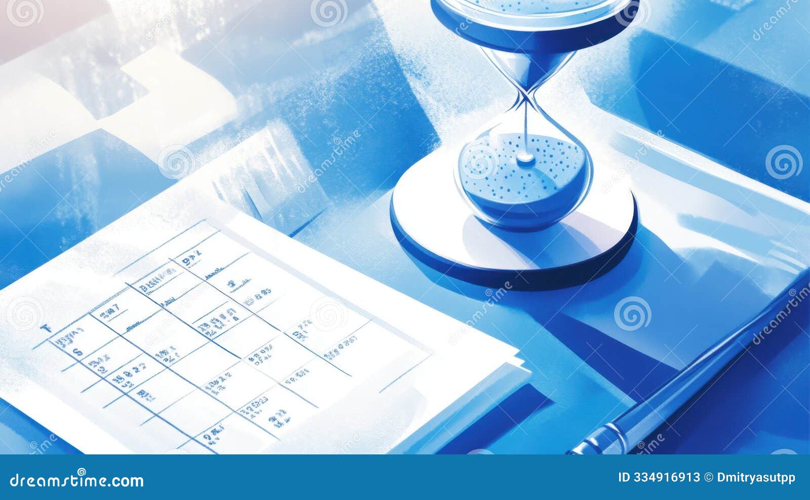 Hourglass and Blue Desk Setup for Time Management and Productivity ...