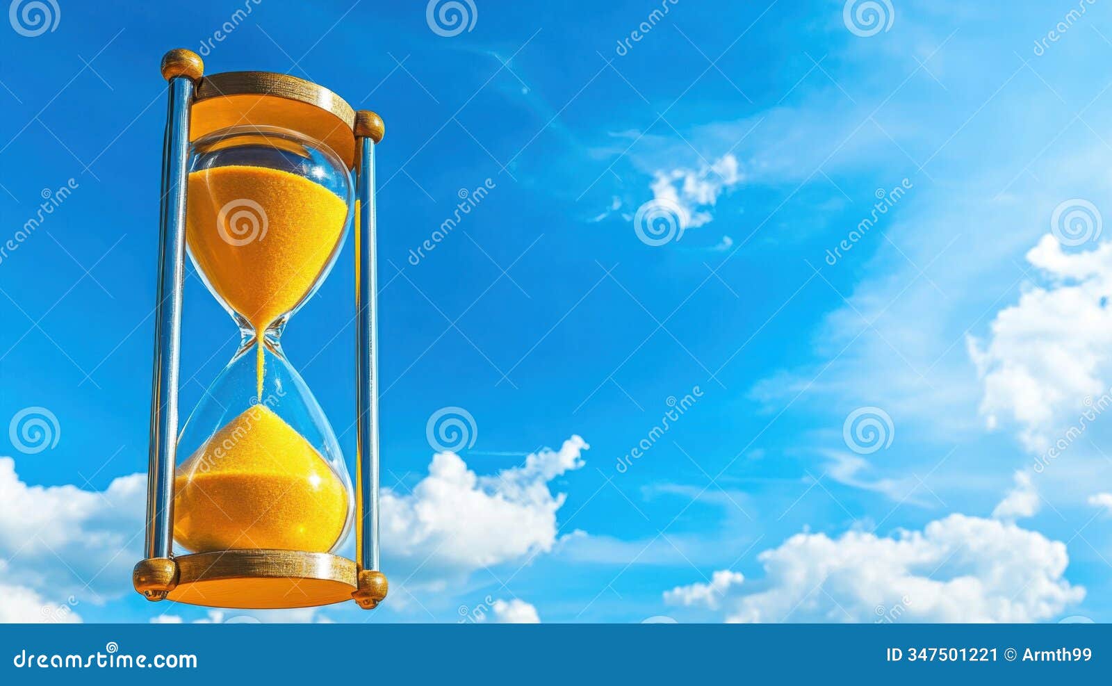 Hourglass on Blue Sky Background with Copy Space. Time Passing Concept ...
