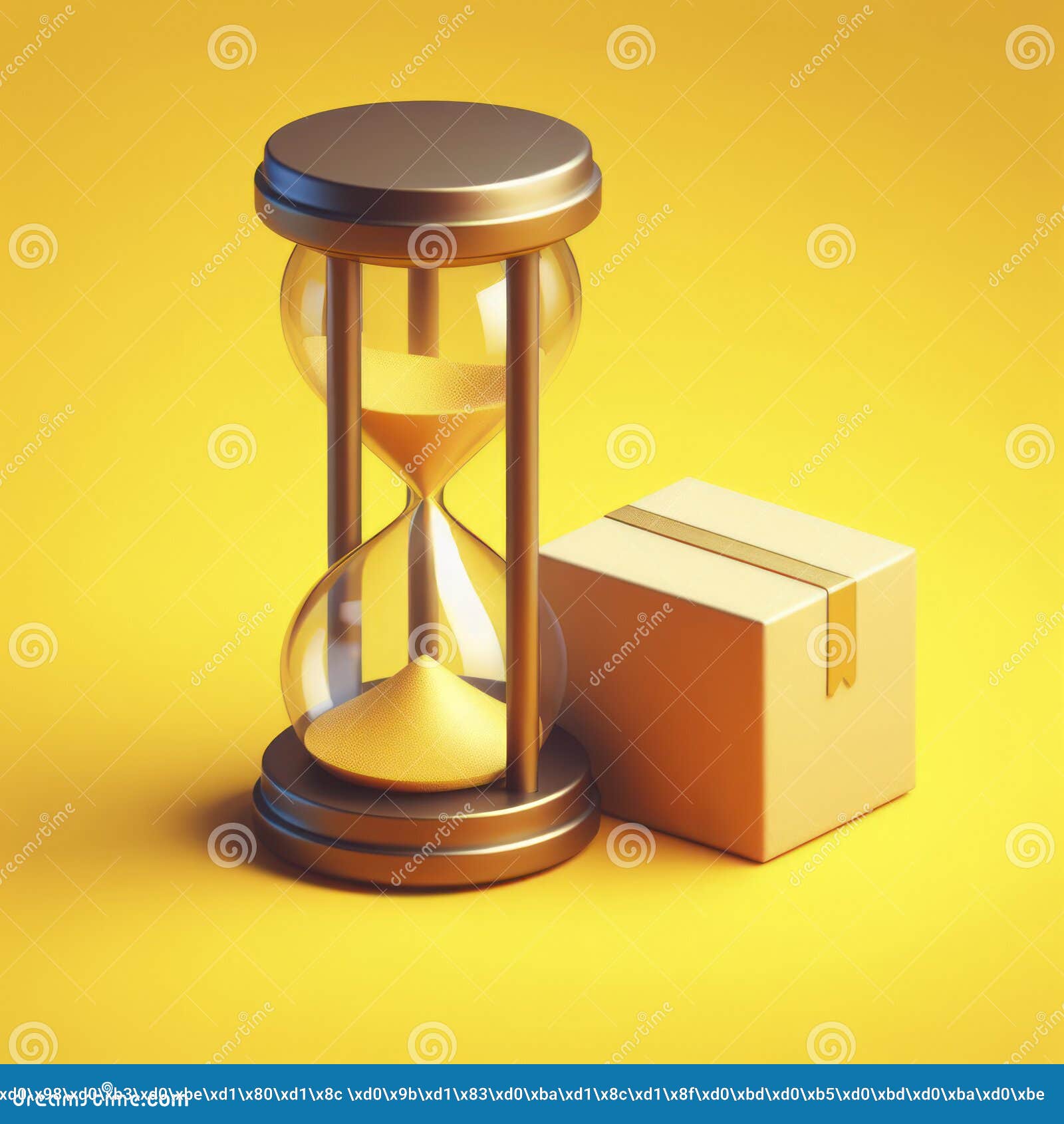 Hourglass and Cardboard Box, Delivery Time Concept 3d Style on Solid ...