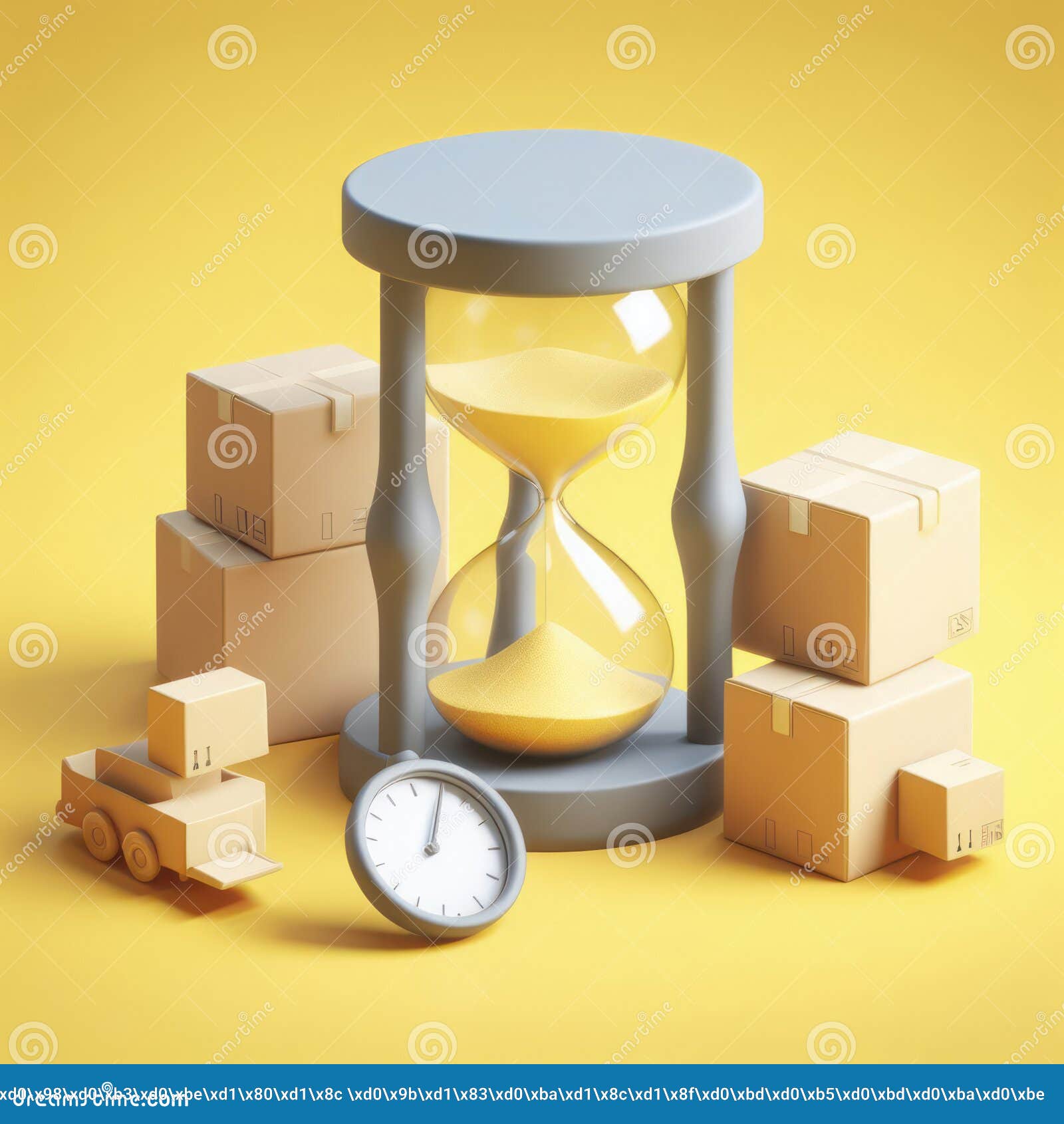 Hourglass and Cardboard Box, Delivery Time Concept 3d Style on Solid ...