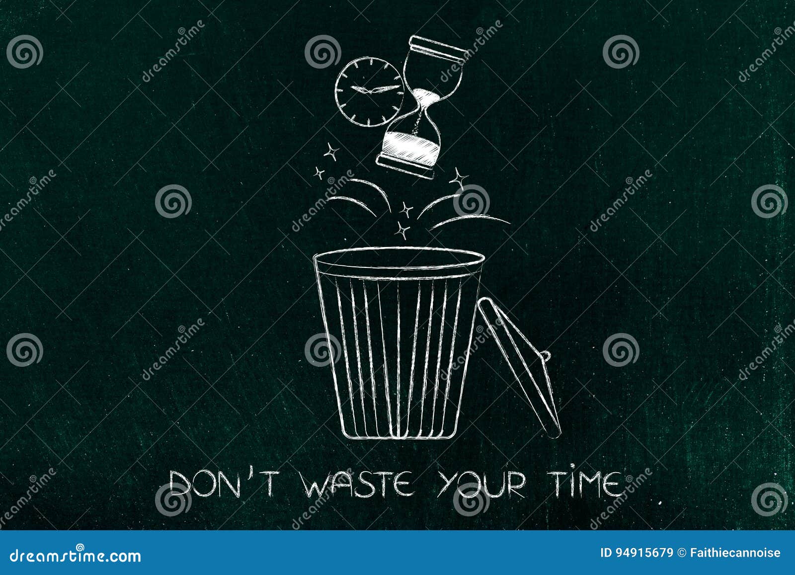 Hourglass and Clock Falling into the Bin, Waste of Time Stock ...