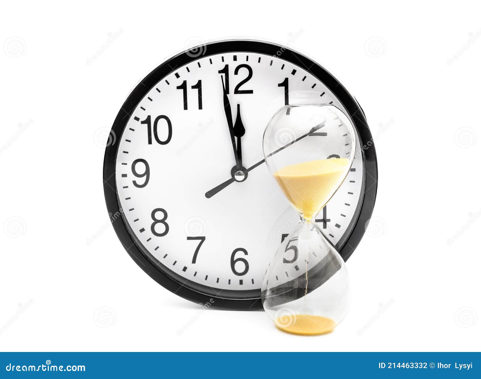 Hourglass with Clock on White Stock Photo - Image of clock, hand: 214463332