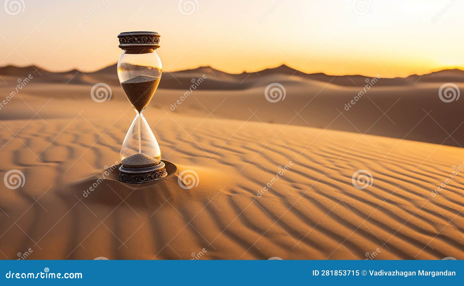 Hourglass on desert stock illustration. Illustration of glasses - 281853715