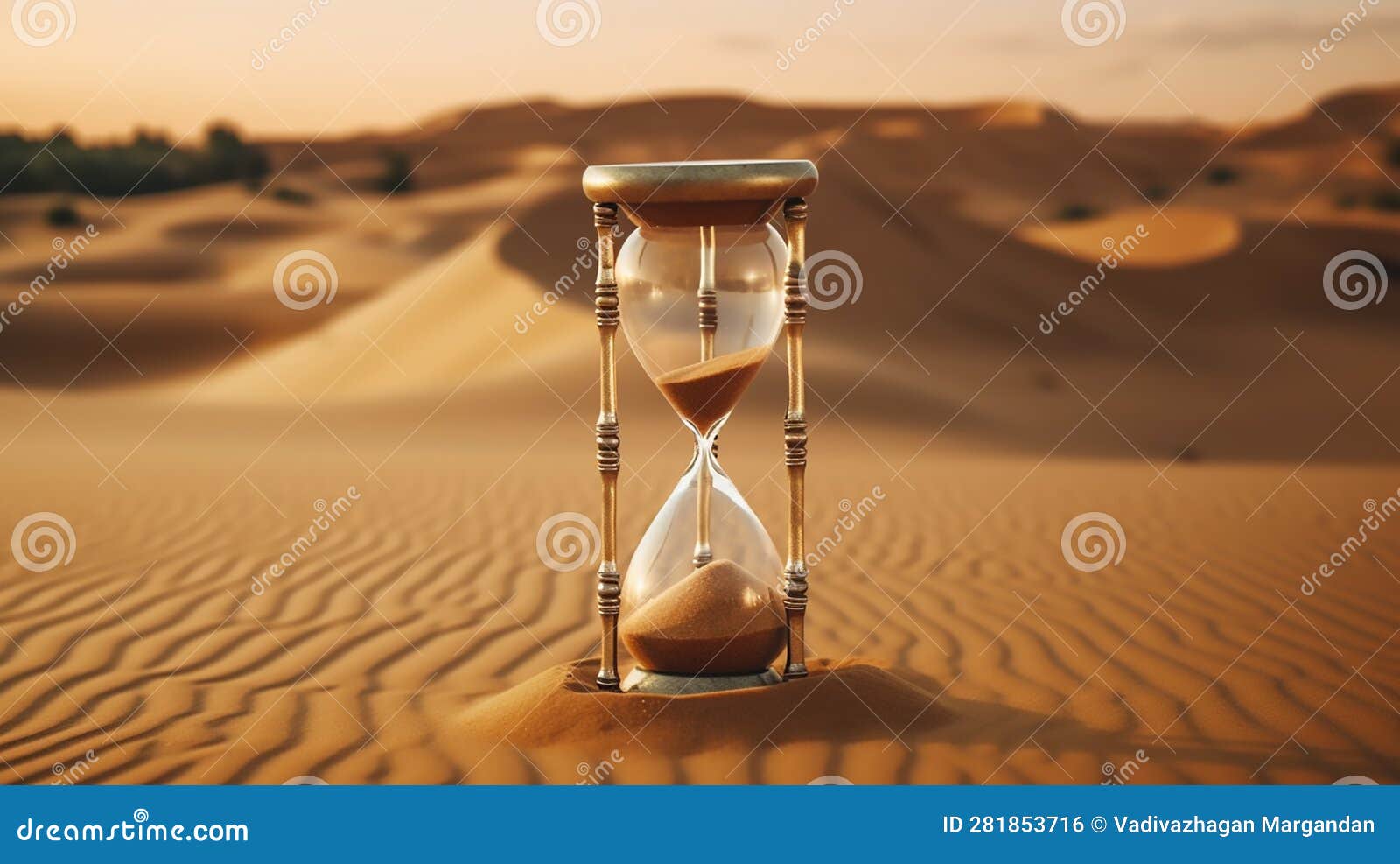Hourglass on desert stock illustration. Illustration of line - 281853716