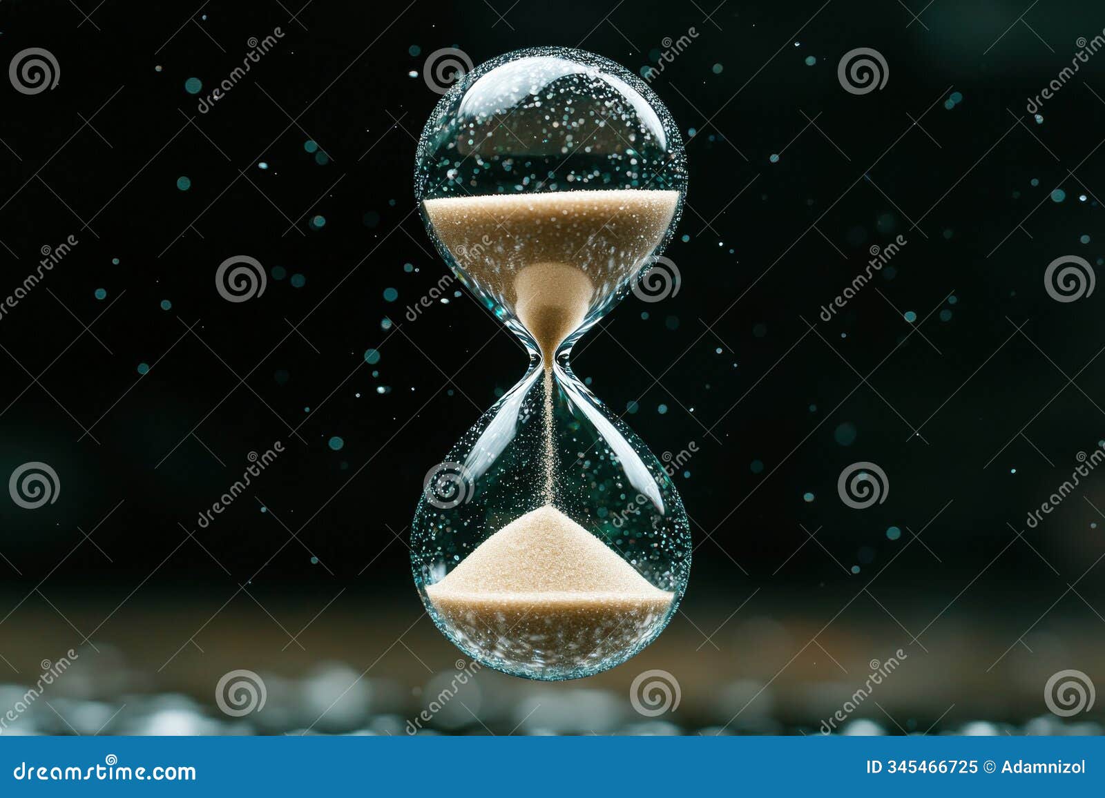 Hourglass with Falling Sand and Glowing Particles Stock Illustration ...