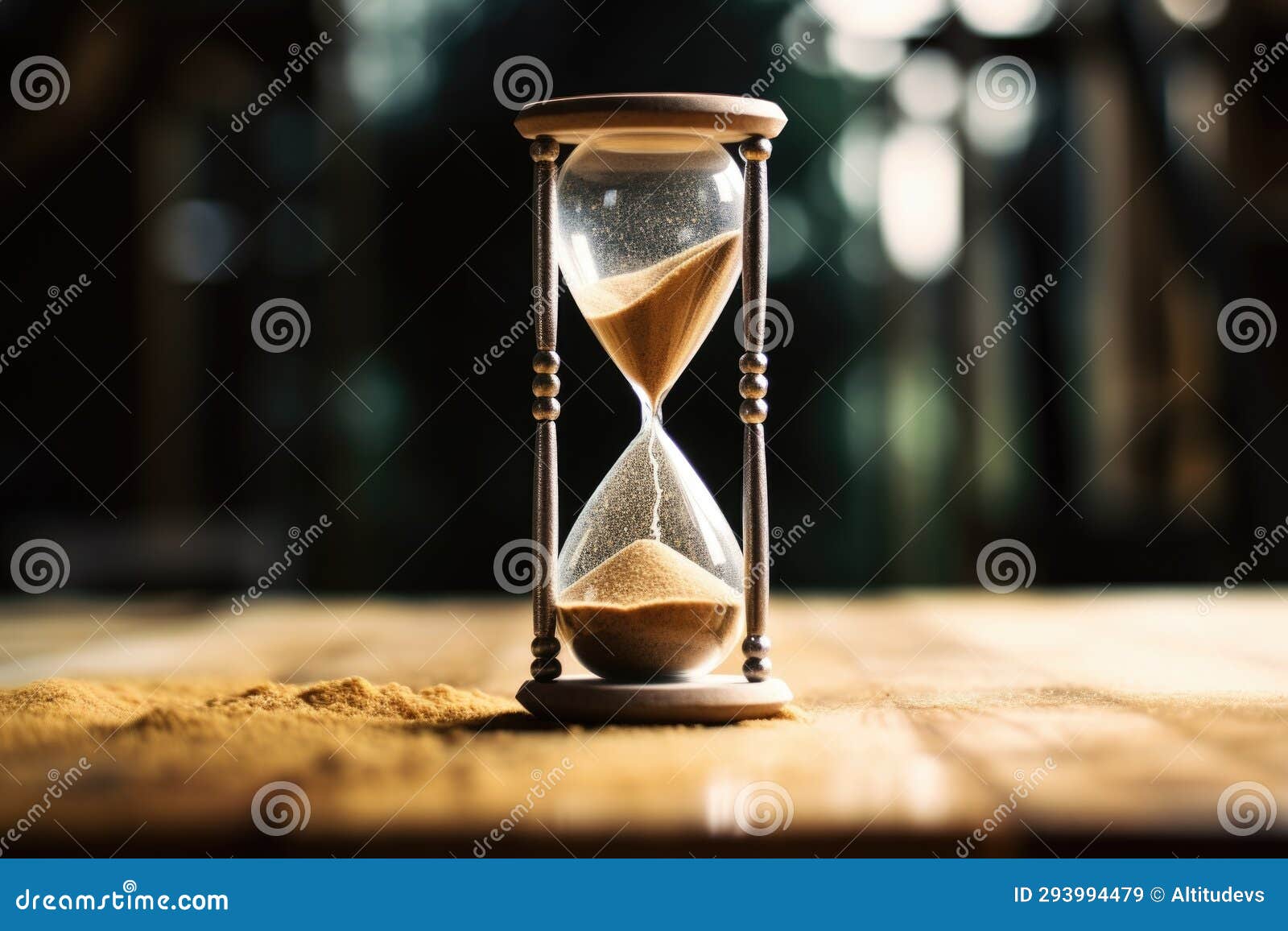 An Hourglass with Falling Sand on a Table Stock Image - Image of ...