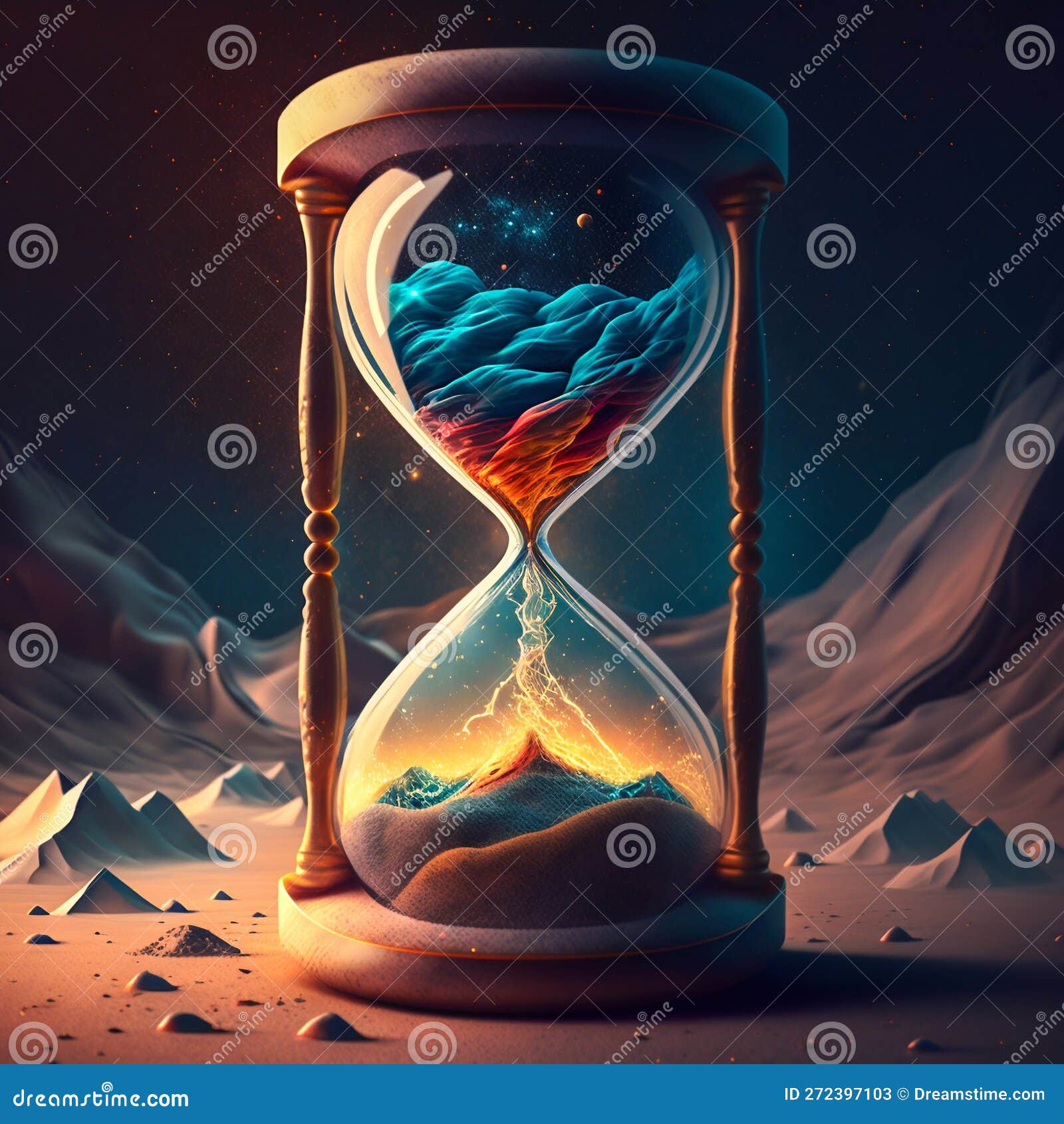 Hourglass Flow of Time and Space. Generative AI Stock Illustration ...