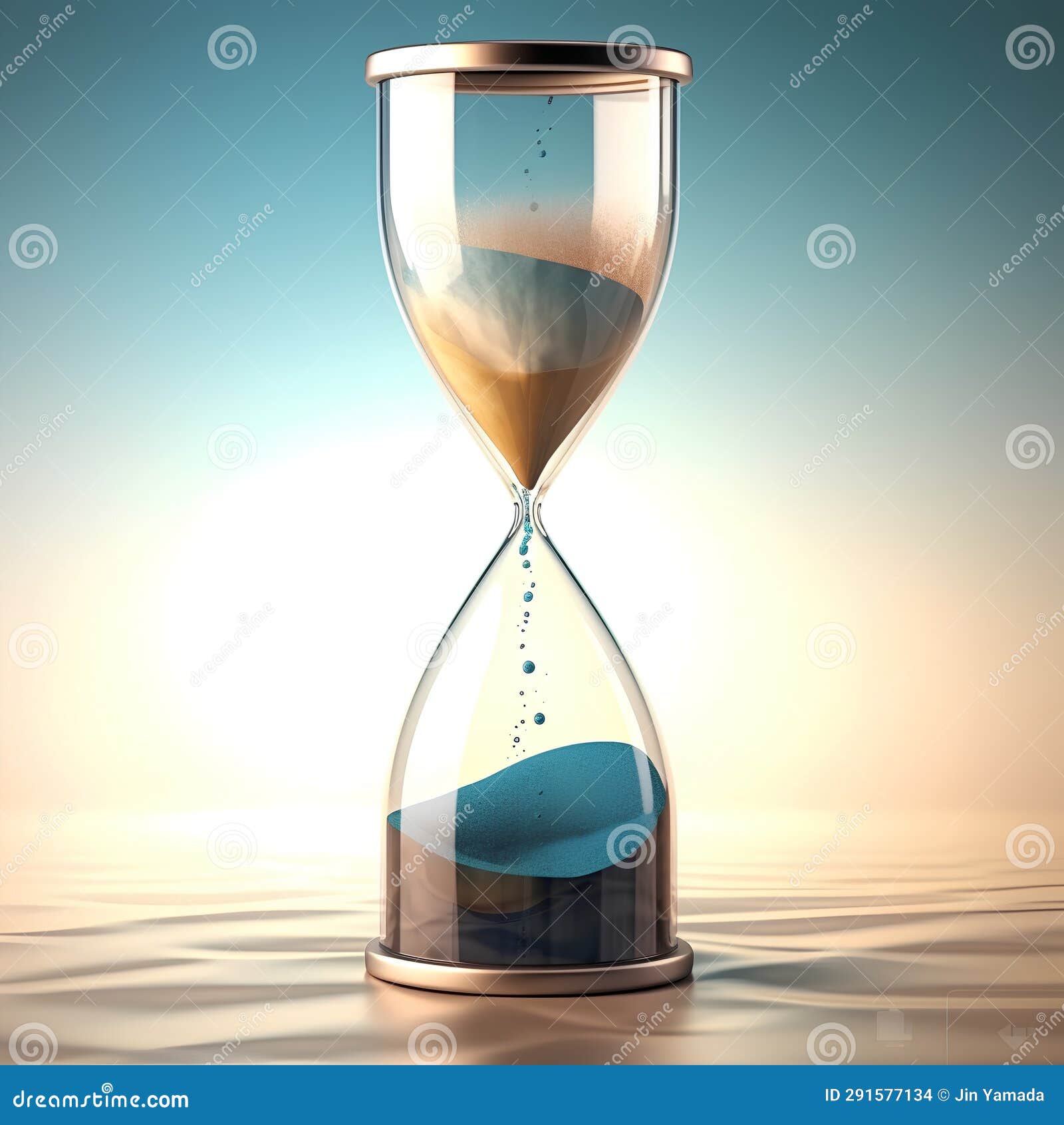 Hourglass with Flowing Sand on Blue Background. 3d Render Illustration ...
