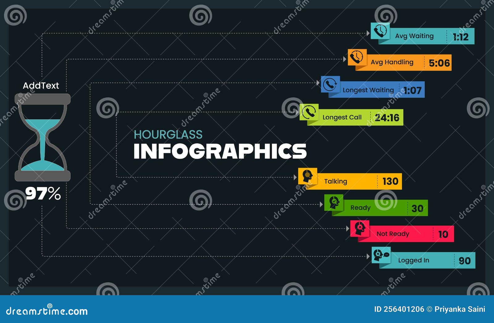 Hourglass Business Infographics with 8 Steps, Options, Parts or ...
