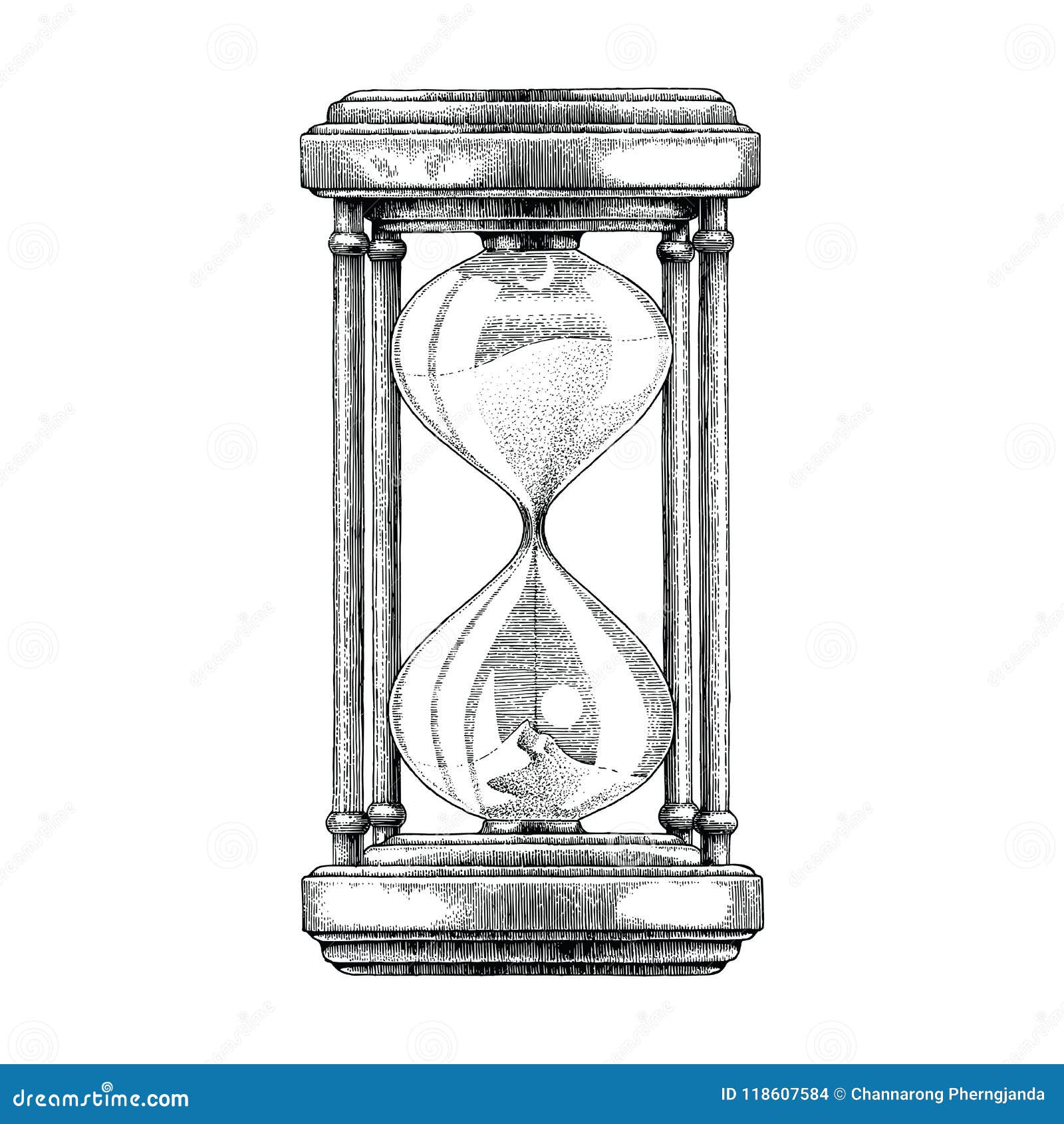 Hourglass Hand Drawing Vintage Style Stock Vector Illustration Of