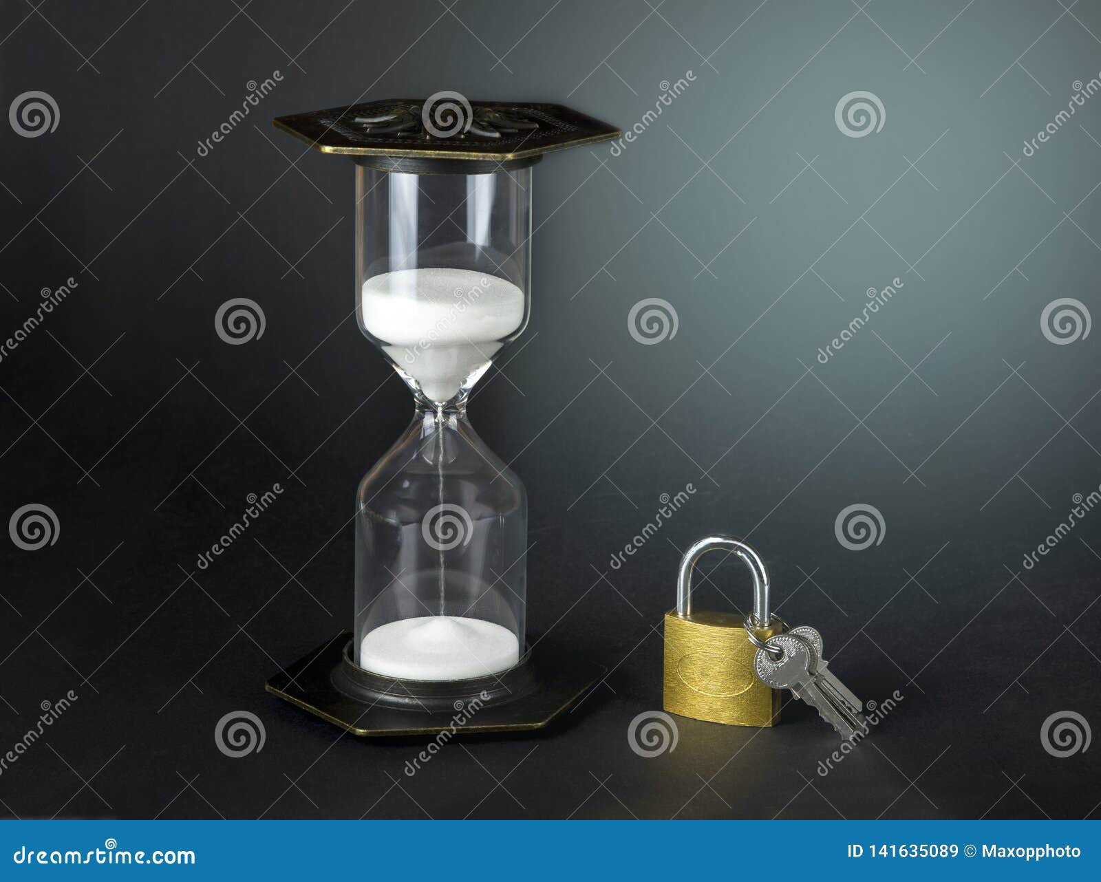 Hourglass with the Lock. Stop the Time Concept Stock Image - Image of ...