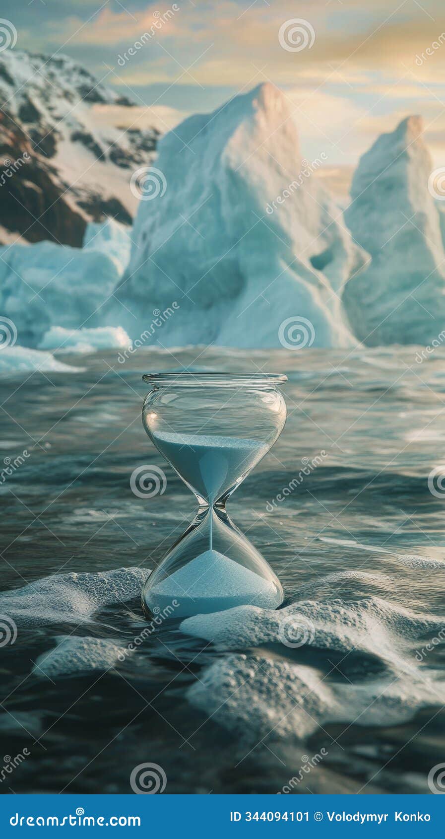 Hourglass in Melting Ice Landscape, Climate Change Concept Stock Image ...
