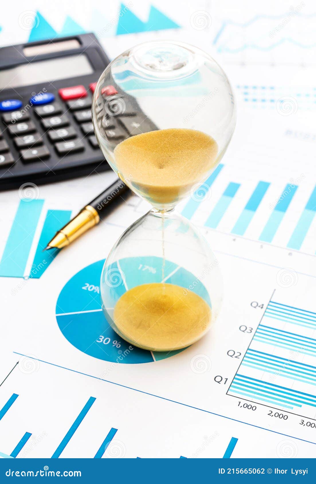 Hourglass on Paper Financial Graphs Stock Photo - Image of sand, sales ...