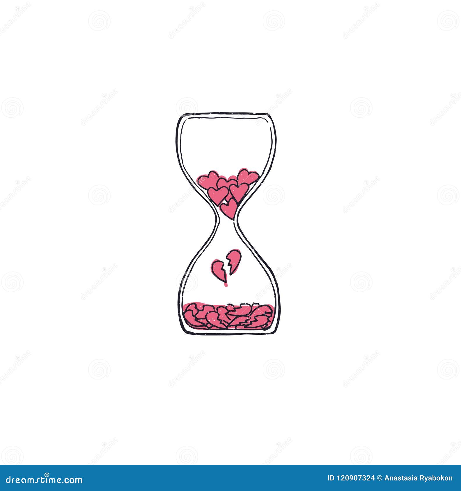 Hourglass Print Design about Love Hand Drawn Vector Illustration Stock ...