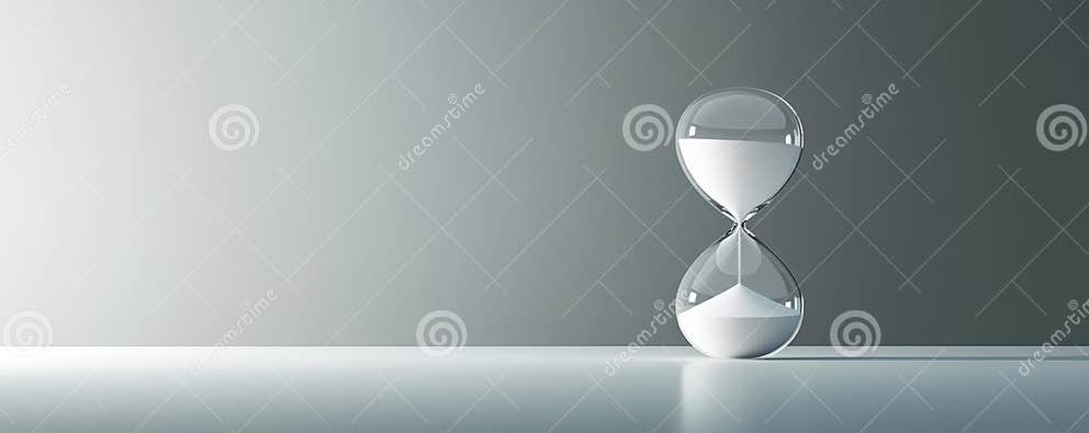 Hourglass on Reflective Surface with Grey Gradient Background. Time and ...