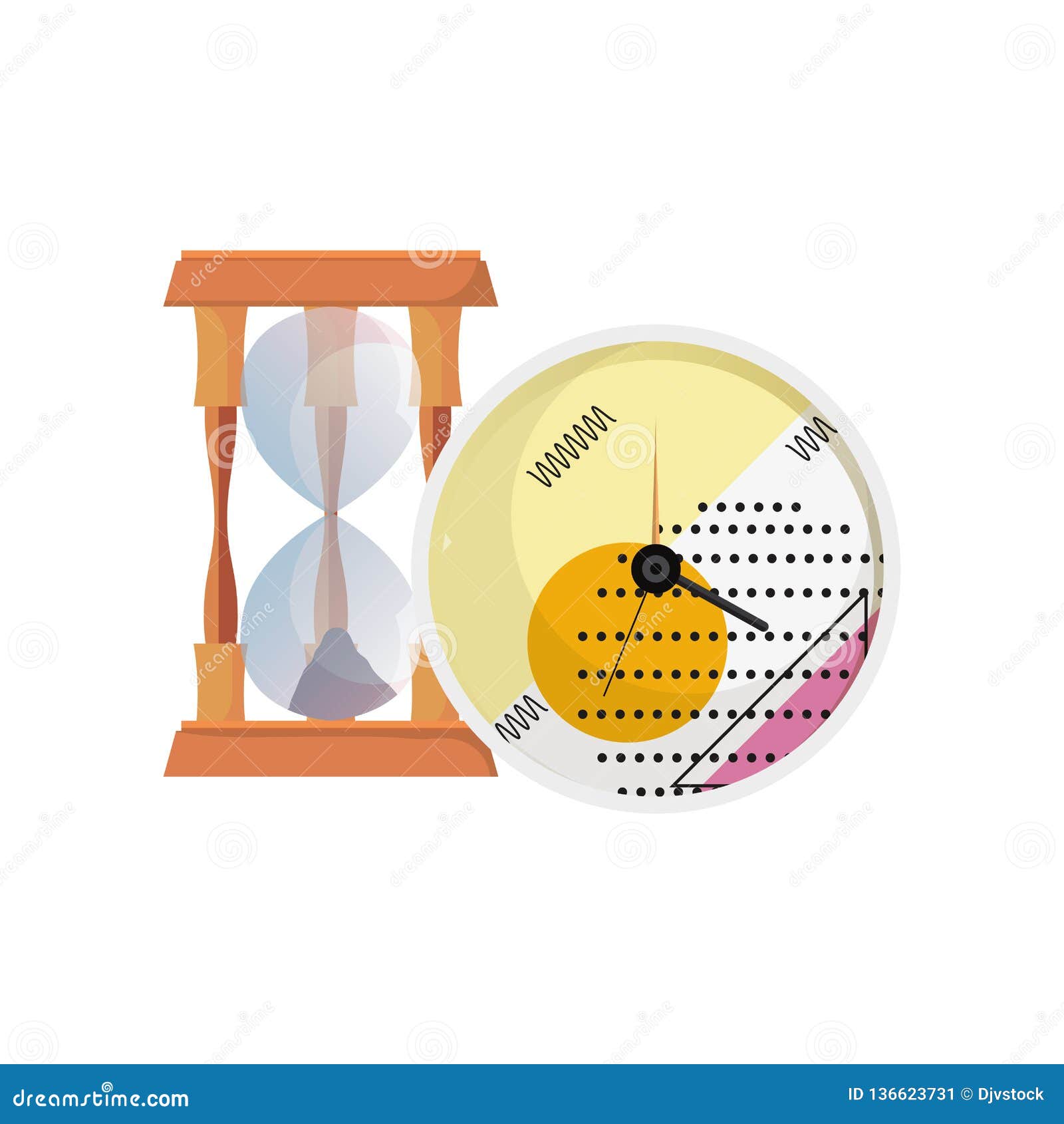 Hourglass and Round Clock Time Stock Vector - Illustration of isolated ...