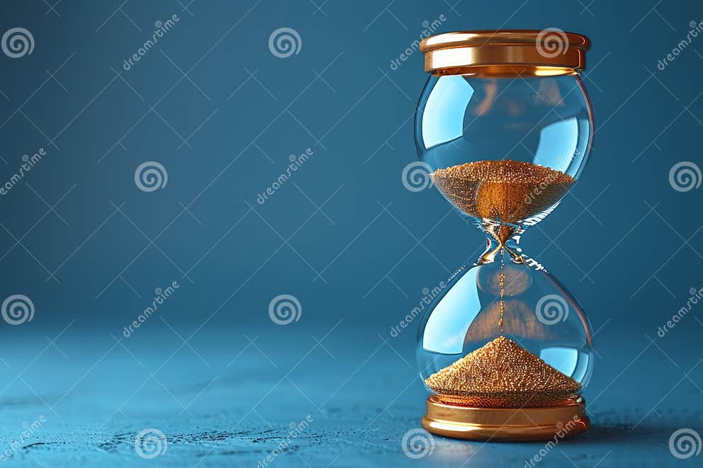 An Hourglass with Sand Inside on a Blue Background Stock Image - Image ...