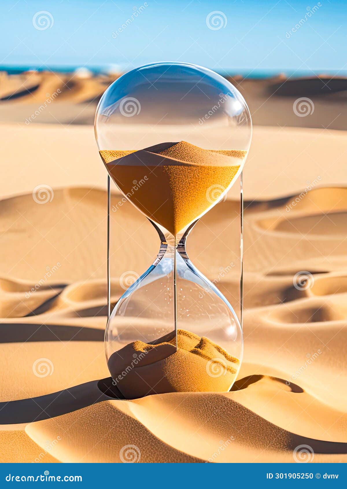 Hourglass on sand stock illustration. Illustration of clock - 301905250