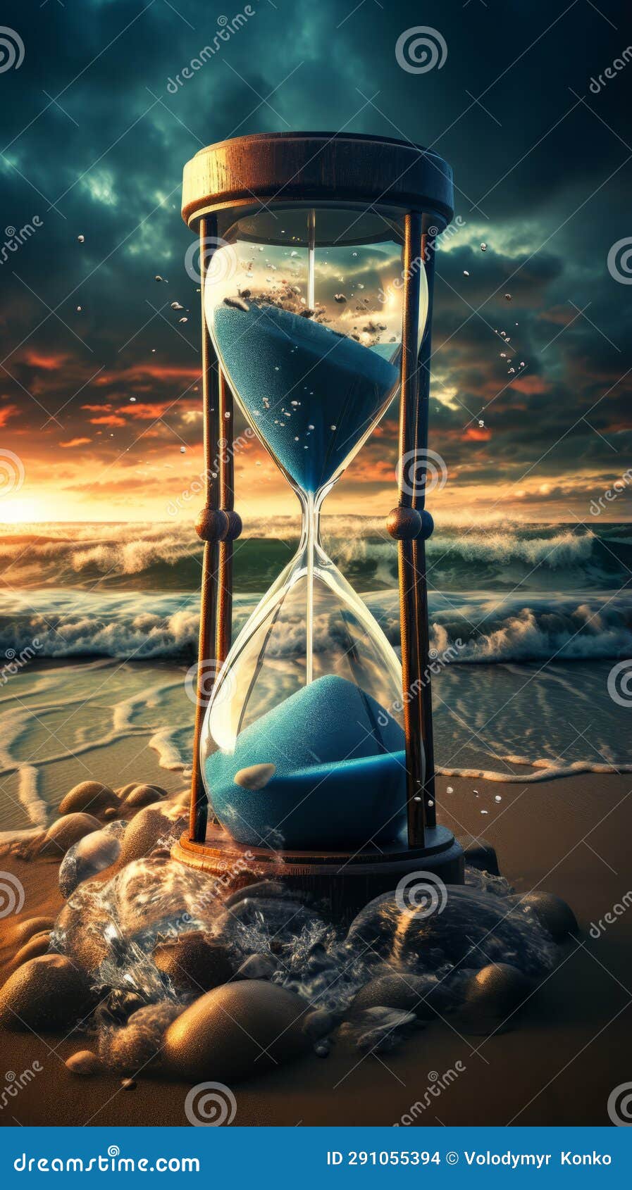 An Hourglass on a Sandy Beach, Capturing the Passing of Time Stock ...