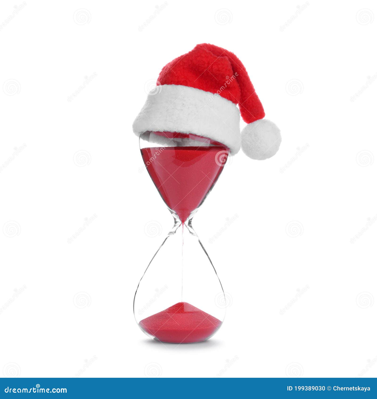 Hourglass And Santa Hat Isolated On White. Christmas Countdown Stock ...