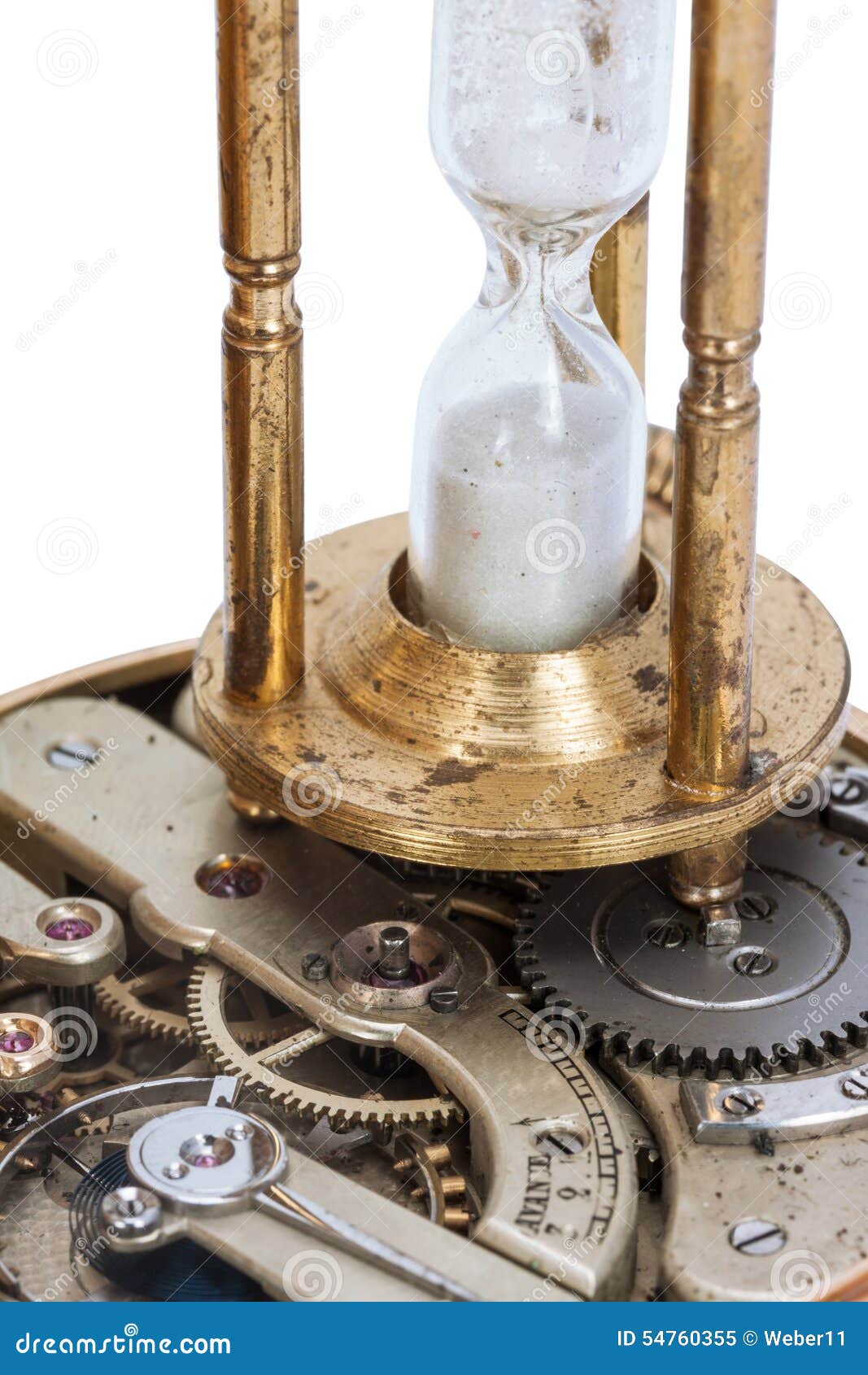 Hourglass Standing on the Open Clockwork of a Pocket Watch Stock Image ...