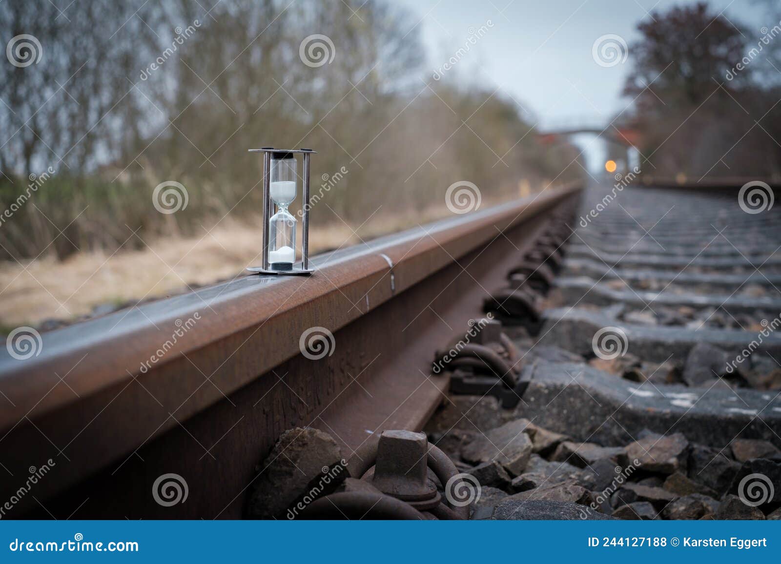 Hourglass Stands on the Rails of the Railroad Stock Photo - Image of ...