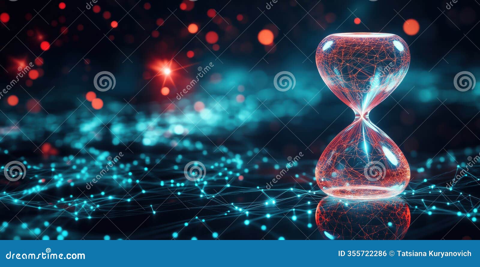 Hourglass Symbolizing Time, Digital Network Background, Glowing ...