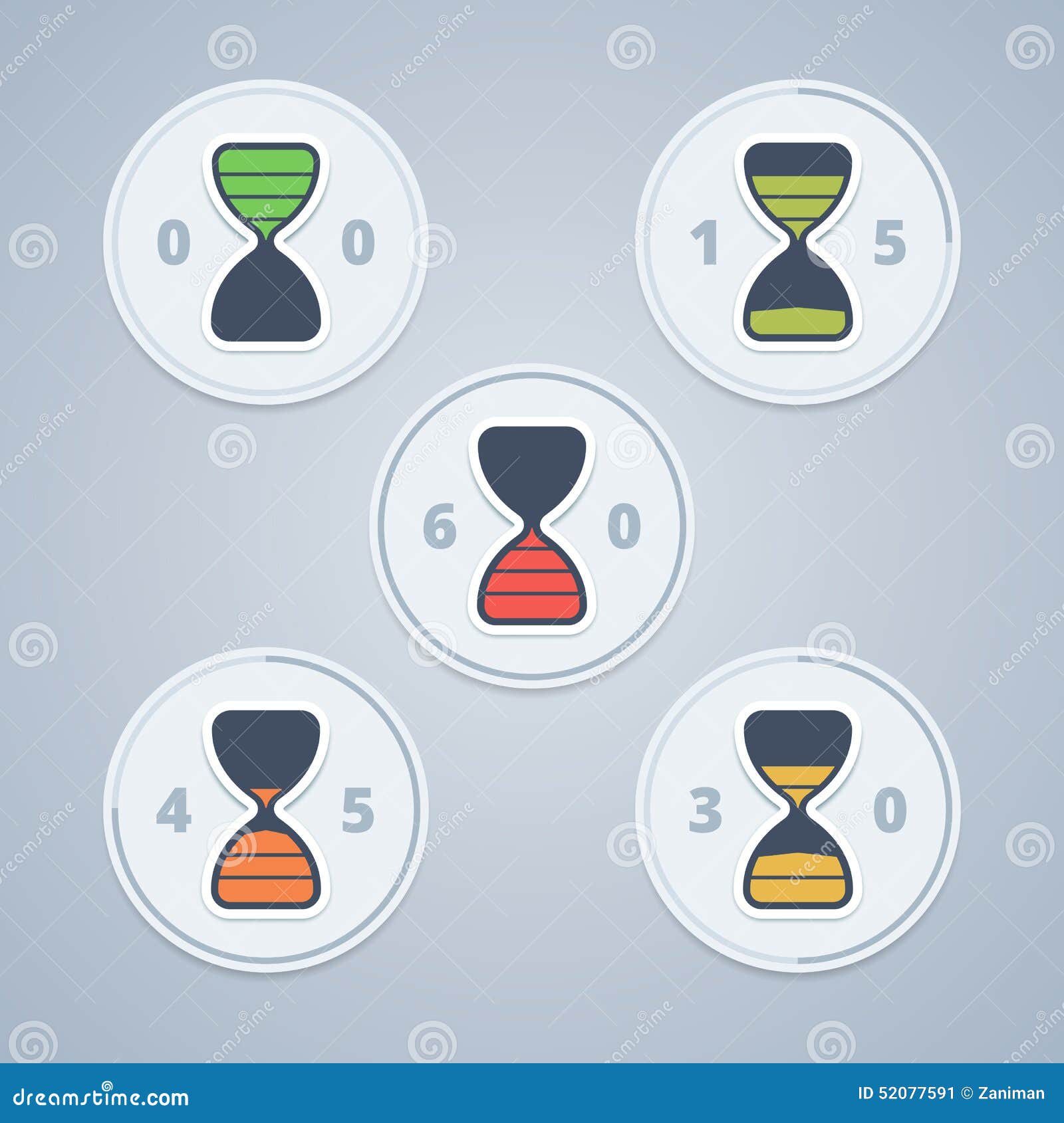 Hourglass Timer Icons With Color Gradation And Cartoon Vector ...