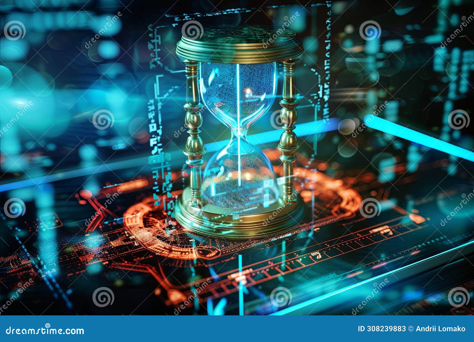 Hourglass on Top of a Computer Screen Stock Image - Image of office ...