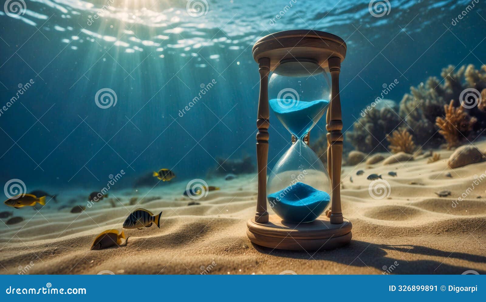 Hourglass in the Underwater in the Ocean.Time Measuring Concept Stock ...