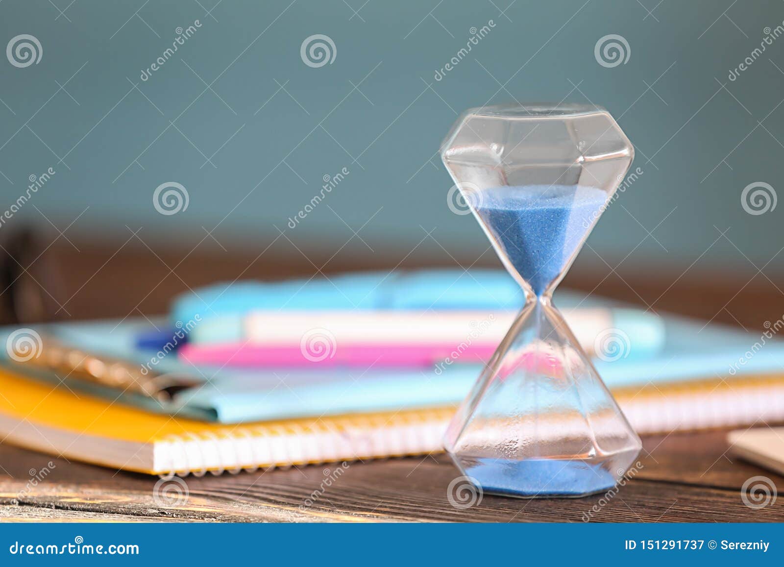 Hourglass on Wooden Table. Time Management Concept Stock Image - Image ...