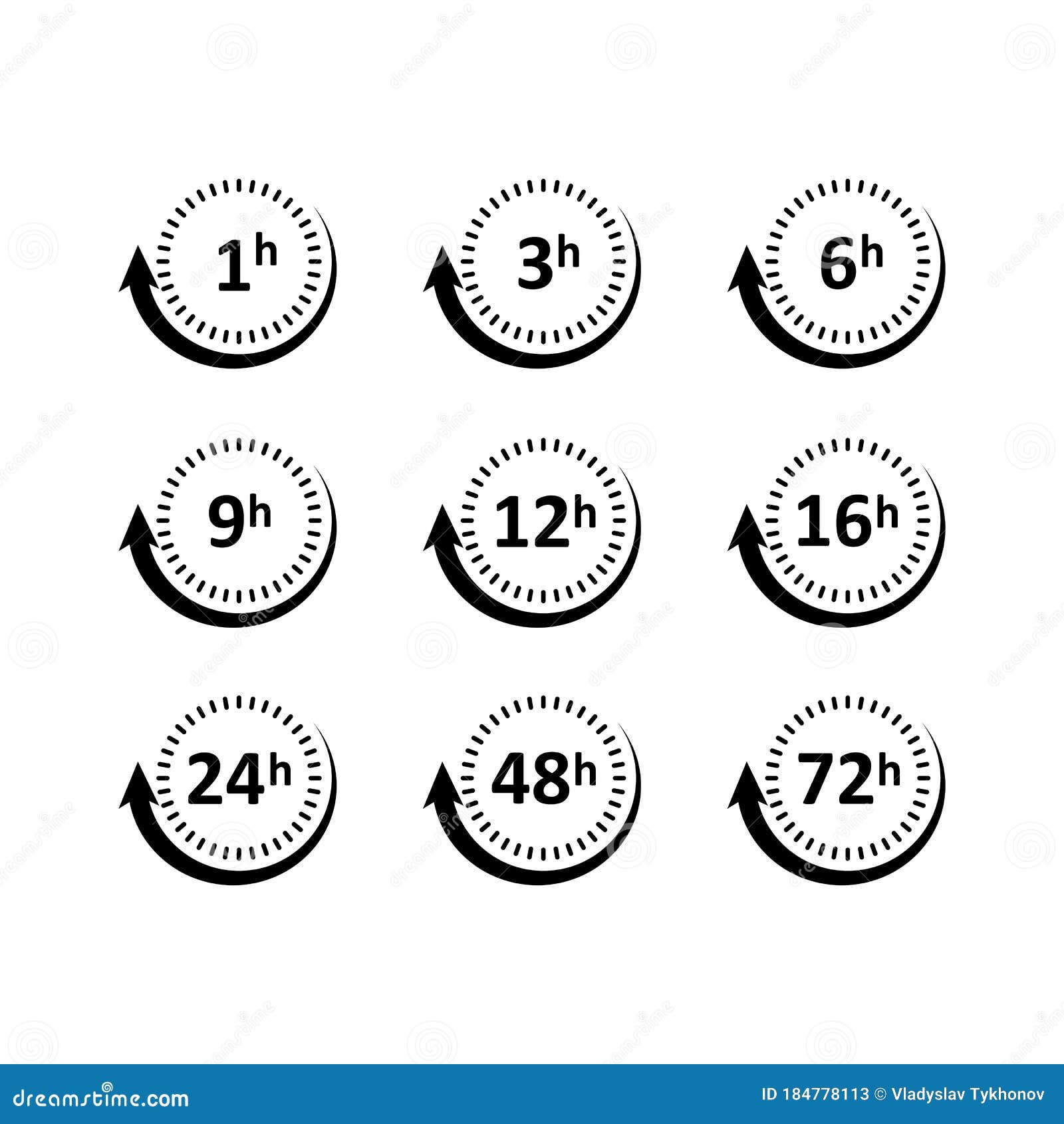 Hourly Time Intervals Icons Set. Vector EPS 10 Stock Vector ...