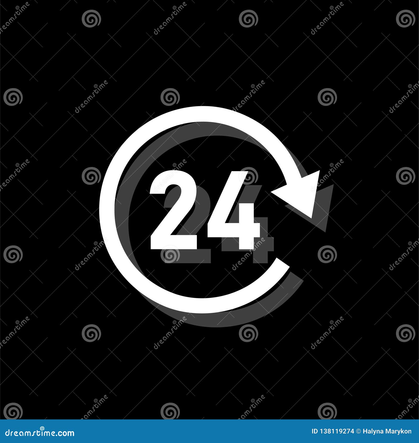 24 Hours Available Icon Flat Stock Illustration - Illustration of clock ...