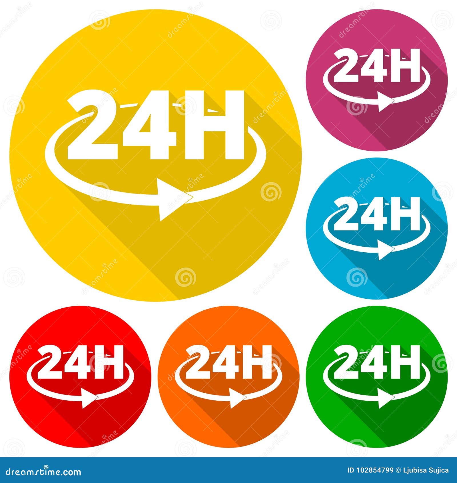 24 Hours Circular Icons Set with Long Shadow Stock Vector ...