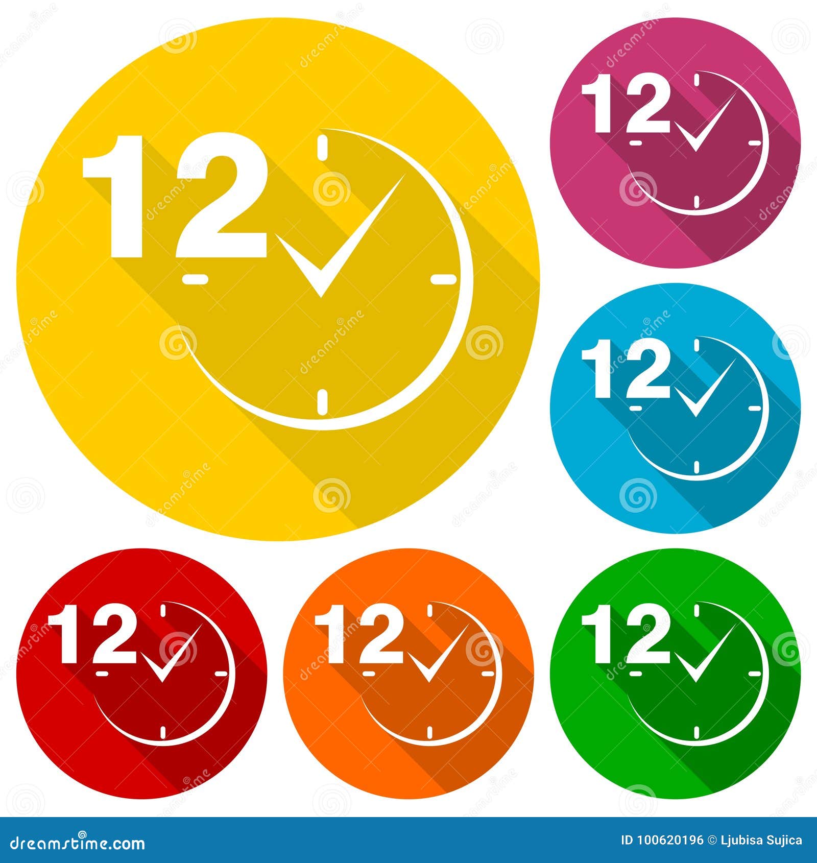12 Hours Circular Icons Set with Long Shadow Stock Vector ...