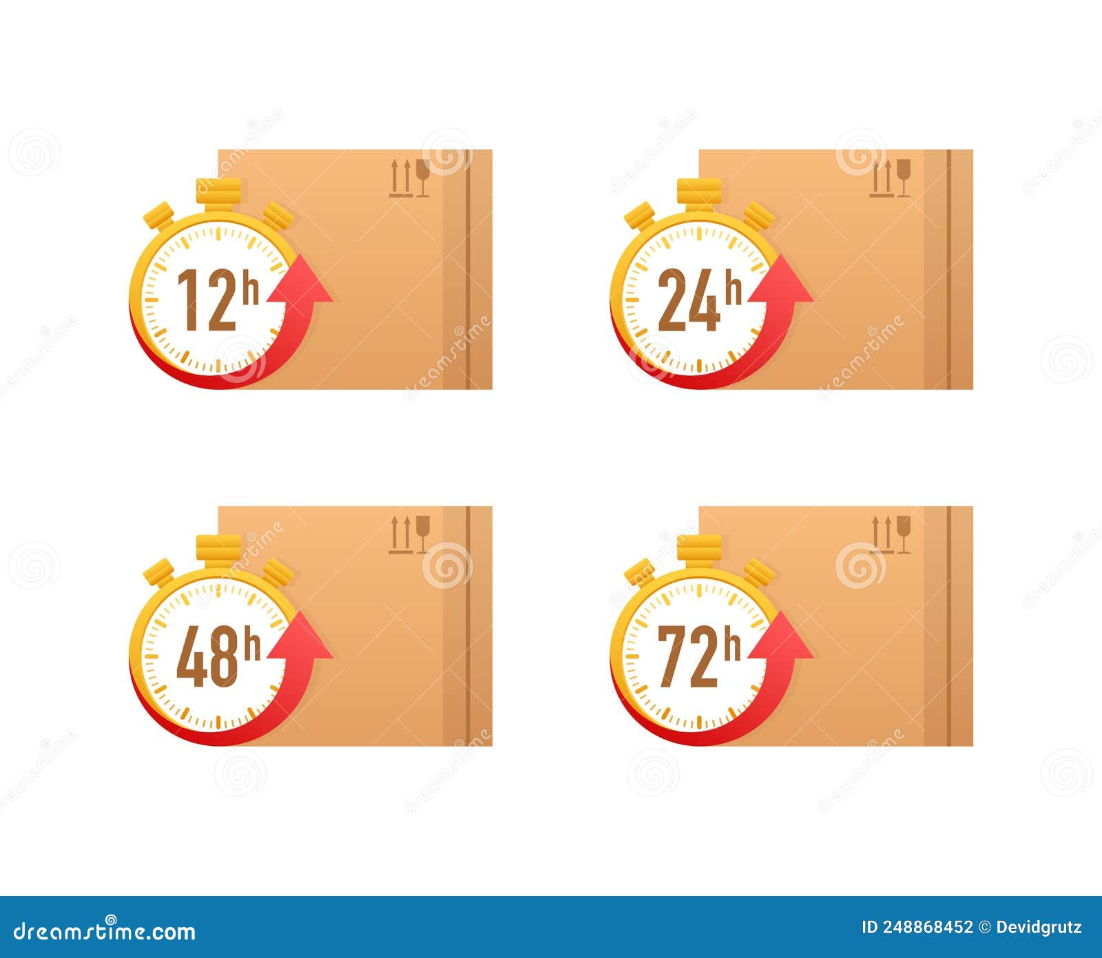 12, 24, 48, 72 Hours Clock Arrow. Fast Delivery Concept. Work Time ...