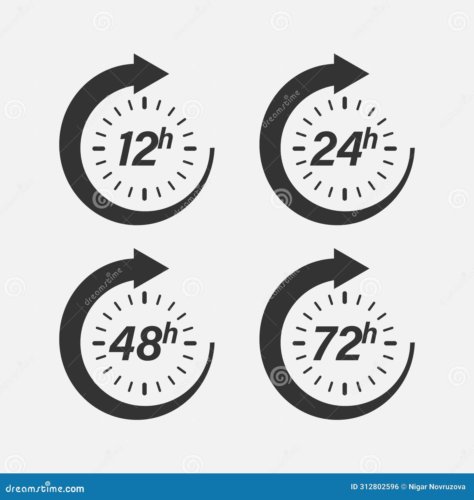 12, 24, 48 and 72 Hours Clock Arrow. Time Icon Stock Illustration ...