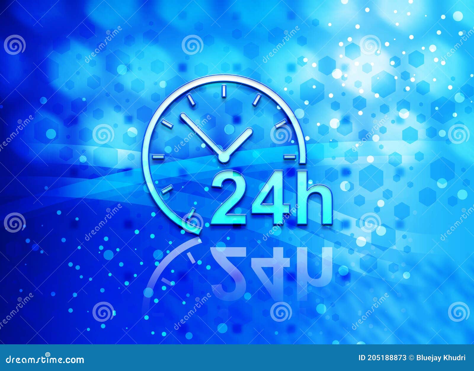 24 Hours Clock Icon Abstract Light Cyan Blue Hexagon Pattern Background ...