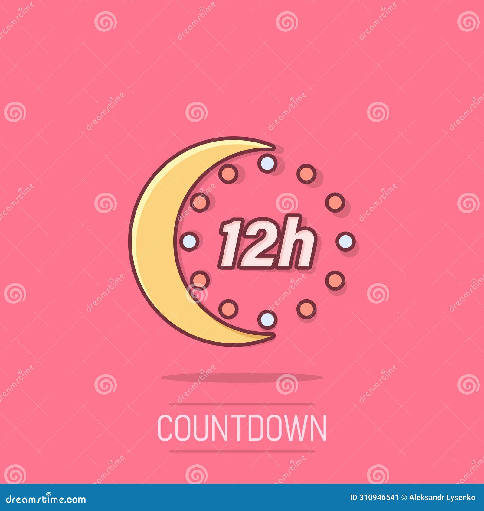 12 Hours Clock Icon in Comic Style. Timer Countdown Cartoon Vector ...