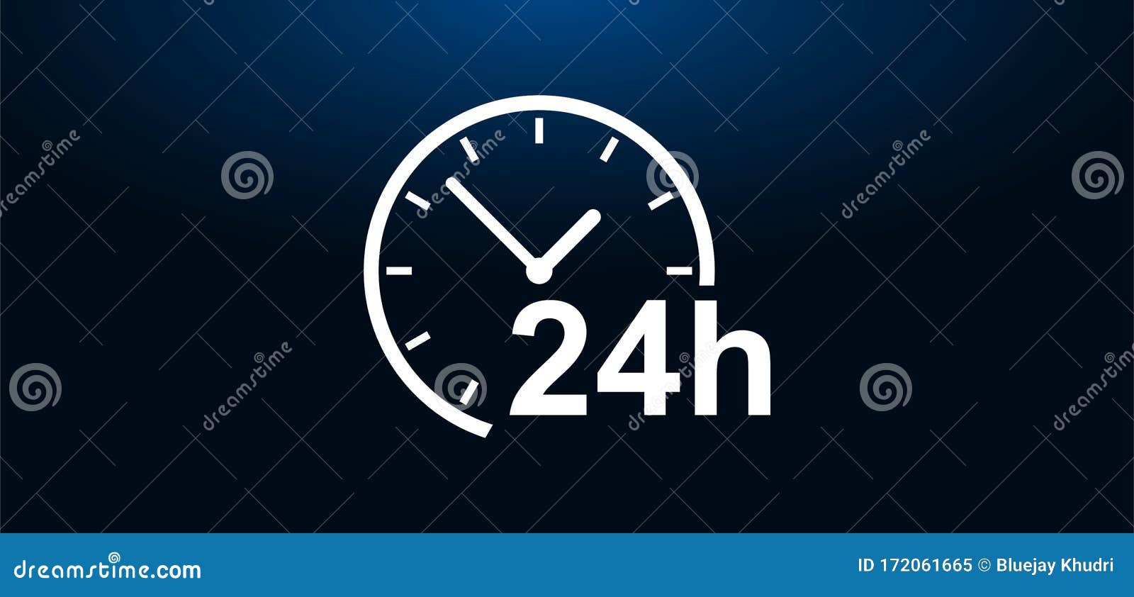 24 Hours Clock Icon Crystal Blue Banner Background Stock Illustration ...