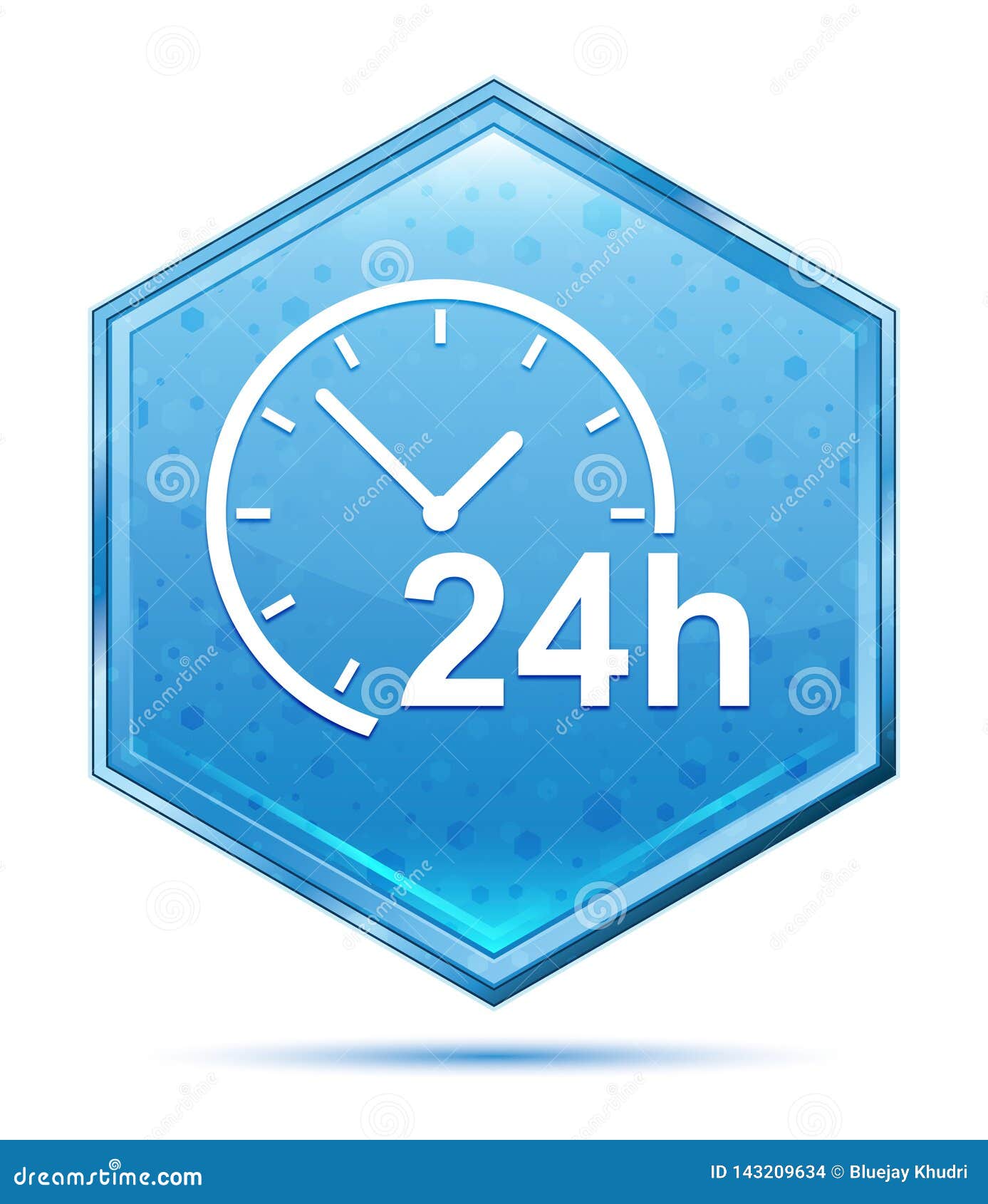 24 Hours Clock Icon Crystal Blue Hexagon Button Stock Illustration ...