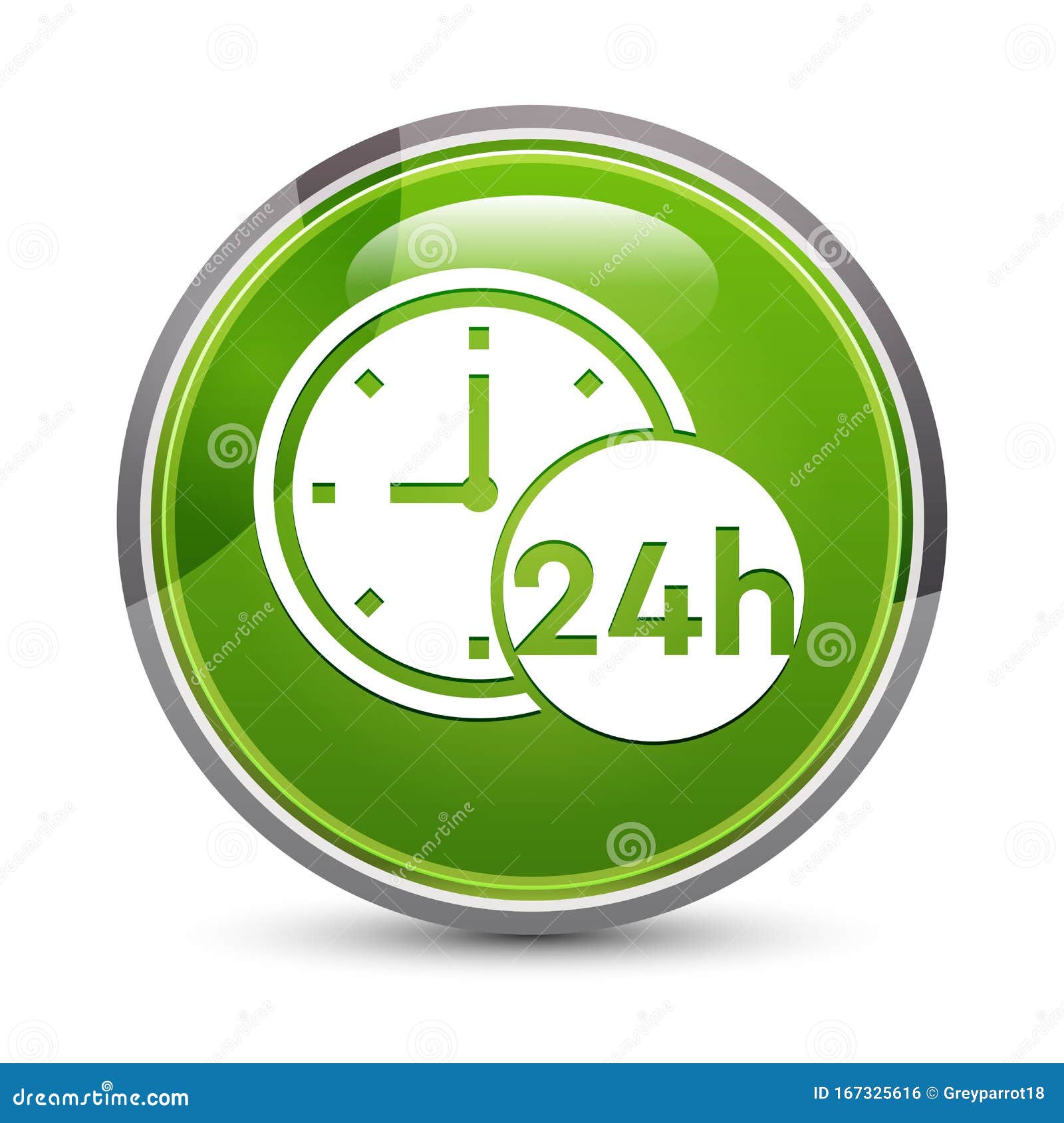 24 Hours Clock Icon Elegant Green Round Button Vector Illustration ...