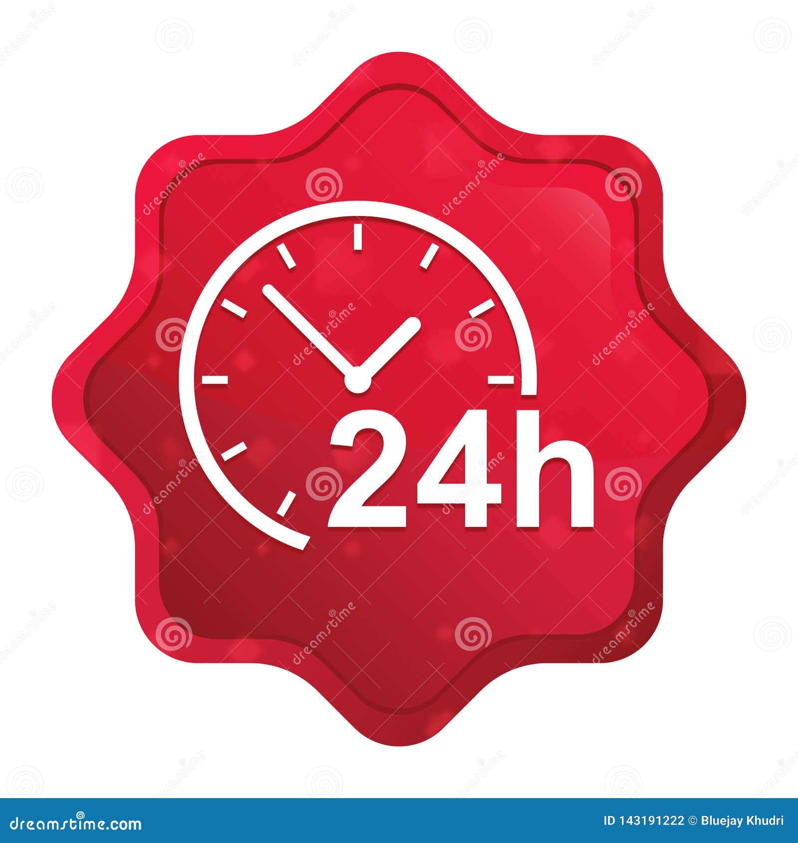 24 Hours Clock Icon Misty Rose Red Starburst Sticker Button Stock ...